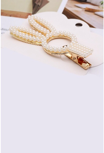 Incili Metal Mandal Saç Tokası Tavşan Kulak Incili Metal Mandal Saç Tokası Tavşan Kulak