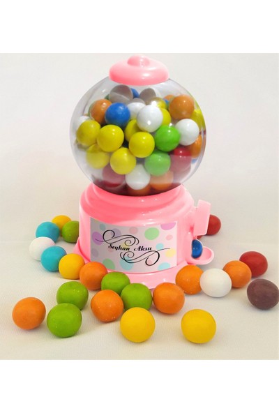 BK Kişiye Özel Isimli Nostaljik Mini Sakız Makinası Pembe-3 BK Kişiye Özel Isimli Nostaljik Mini Sakız Makinası Pembe-3