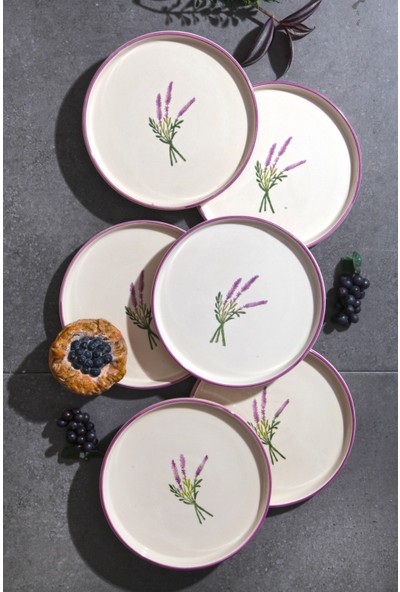Abka 6'lı Özel Tasarım Handmade 20CM Stackable Sarı Lavanta Desen Pasta Tabak Seti - Tatlı Tabağı Seti Abka 6'lı Özel Tasarım Handmade 20CM Stackable Sarı Lavanta Desen Pasta Tabak Seti - Tatlı Tabağı Seti