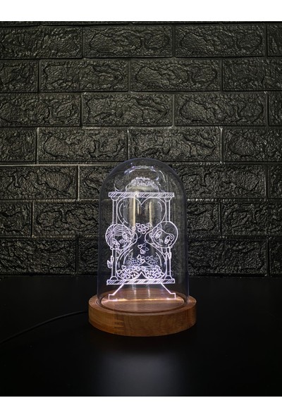 Love Temalı 3D Kum Saati Detaylı Işıklı Fanus