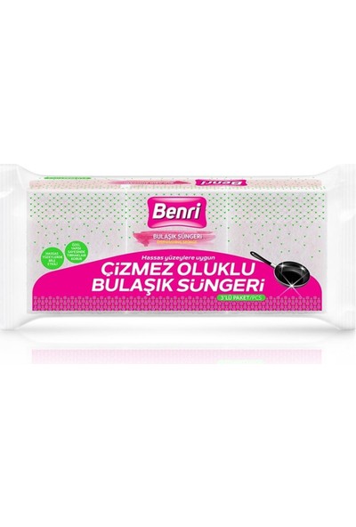 Benri Çizmez Oluklu Bulaşık Süngeri 3'lü Benri Çizmez Oluklu Bulaşık Süngeri 3'lü