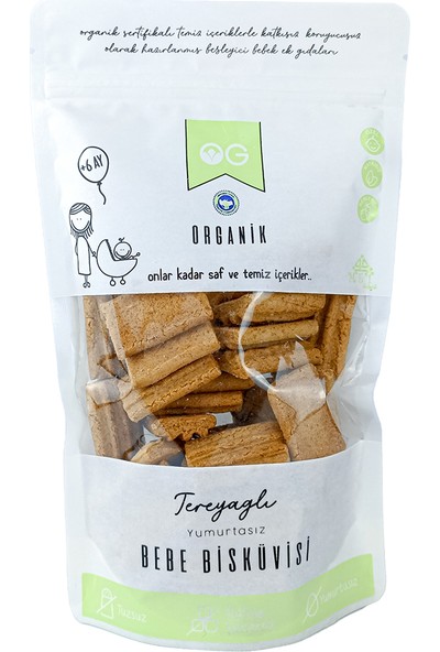 OG natural Organik Tereyağlı Yumurtasız Bebek Bisküvisi 300 gr +6 Ay OG natural Organik Tereyağlı Yumurtasız Bebek Bisküvisi 300 gr +6 Ay