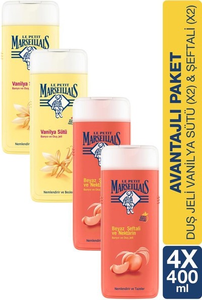 LPM Le Petit Marseillais Vanilya Sütü ve Beyaz Şeftali Nektarin Banyo ve Duş Jeli Nemlendirici Vücut Şampuanı Avantajlı Paket 400 ml x 4 Adet LPM Le Petit Marseillais Vanilya Sütü ve Beyaz Şeftali Nektarin Banyo ve Duş Jeli Nemlendirici Vücut Şampuanı Avantajlı Paket 400 ml x 4 Adet