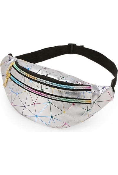 Hainan Shenda Geometrik Desenli Bel Çantası - Gümüş (Yurt Dışından)
