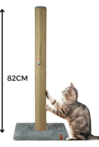 Pugalo 82 cm Lüx Tırmalama Tahtası Catnipli Jüt Tırmalama Gri