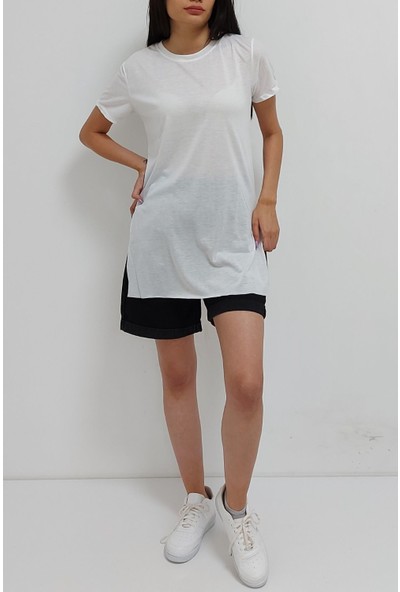 İnobag Bisiklet Yaka Yırtmaçlı Tunik Beyaz
