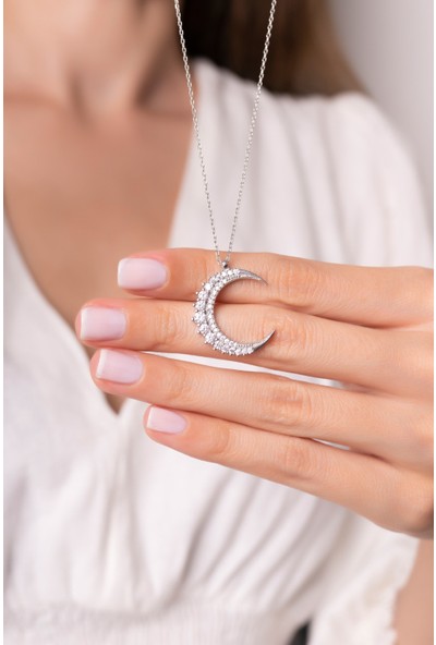 Ostory 925 Taş Işleme Hilal Kolye