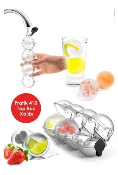 Queen’s Kitchen 4'lü Lüx Küre Buz Topu Kalıbı Queen’s Kitchen 4'lü Lüx Küre Buz Topu Kalıbı