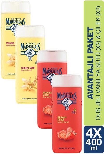 LPM Le Petit Marseillais Vanilya Sütü ve Akdeniz Çileği Banyo ve Duş Jeli Nemlendirici Tazeleyici Vücut Şampuanı Avantajlı Paket 400 ml x 4 Adet LPM Le Petit Marseillais Vanilya Sütü ve Akdeniz Çileği Banyo ve Duş Jeli Nemlendirici Tazeleyici Vücut Şampuanı Avantajlı Paket 400 ml x 4 Adet