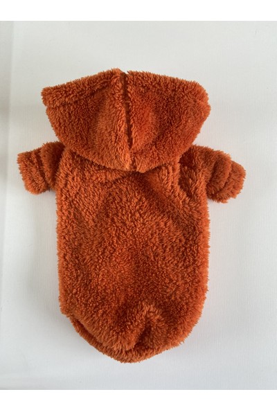 Kiremit Rengi Peluş Kedi Köpek Kapşonlu Sweat Kiremit Rengi Peluş Kedi Köpek Kapşonlu Sweat