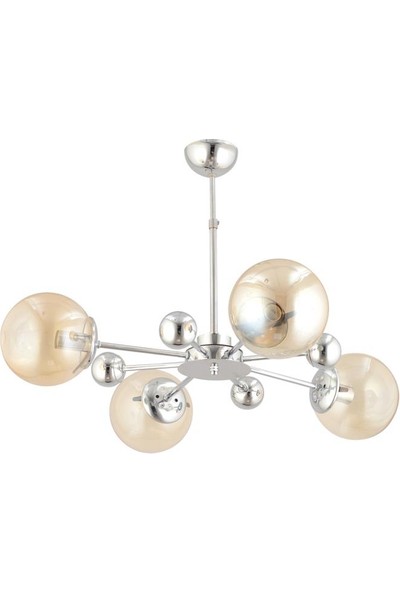 Istanbul Avize Nairobi 4'lü Gümüş Sarı Glop Camlı Avize