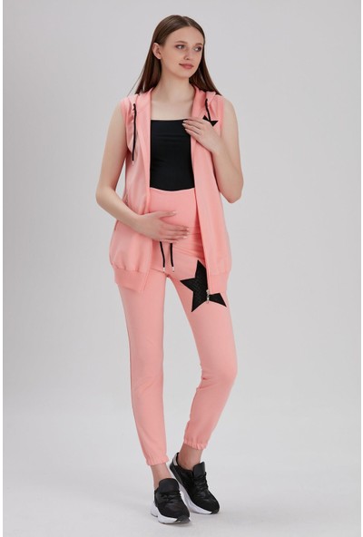 Işşıl O7153-YILDIZ Nakış Kapişonlu Hamile Eşofman Takım