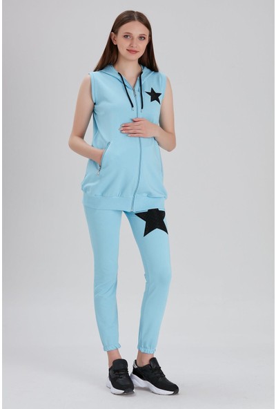 Işşıl O7153-YILDIZ Nakış Kapişonlu Hamile Eşofman Takım