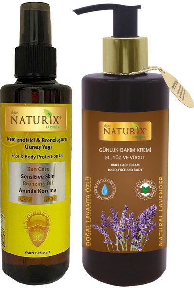 Naturix Bronzlaştırıcı Spf 30 Hassas Ciltlere Özel Portakal Yağlı Güneş Yağı 200 ml + Lavanta Yağlı El Yüz Vücut Losyonu 250 ml Naturix Bronzlaştırıcı Spf 30 Hassas Ciltlere Özel Portakal Yağlı Güneş Yağı 200 ml + Lavanta Yağlı El Yüz Vücut Losyonu 250 ml