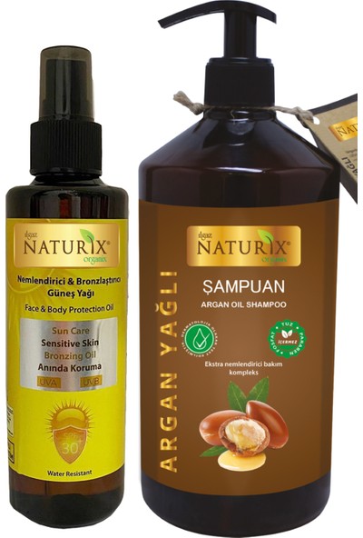 Naturix Bronzlaştırıcı Spf 30 Hassas Ciltlere Özel Portakal Yağlı Güneş Yağı 200 ml + Bitkisel Argan Yağlı Onarıcı Bakım Şampuanı 600 ml Naturix Bronzlaştırıcı Spf 30 Hassas Ciltlere Özel Portakal Yağlı Güneş Yağı 200 ml + Bitkisel Argan Yağlı Onarıcı Bakım Şampuanı 600 ml