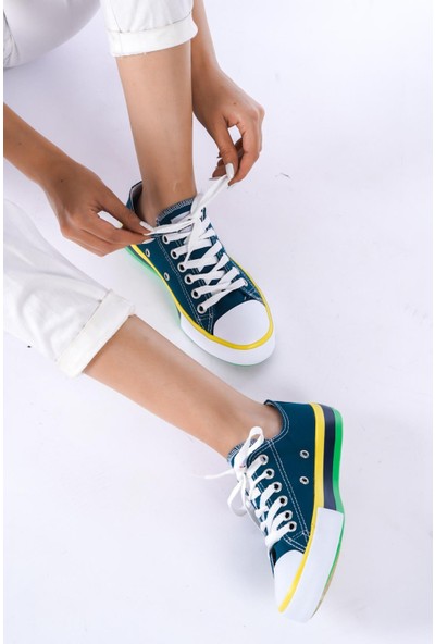 Basskan Bayan Petrol Renkli Keten Ayakkabı