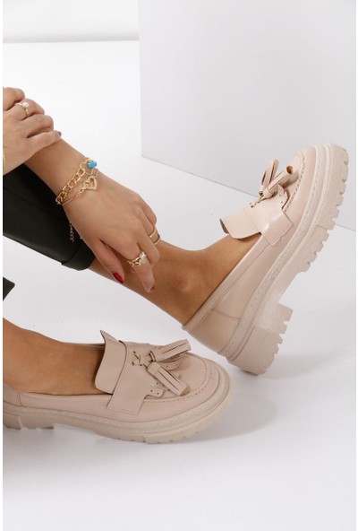 Öner Shoes Kadın Bej Püsküllü Loafer Ayakkab