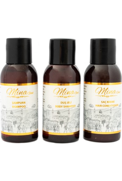 Mina Gold Buklet Şampuan + Duş Jeli + Krem Seti 30 ml 3 x 121'li Mina Gold Buklet Şampuan + Duş Jeli + Krem Seti 30 ml 3 x 121'li