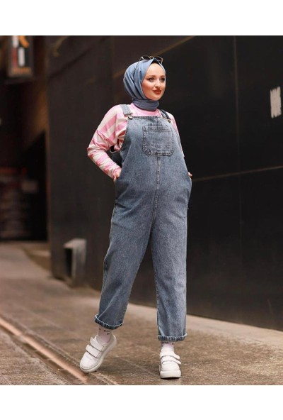 Missnac Kadın Bahçıvan Askılı Mavi Kot Tesettür Slopet