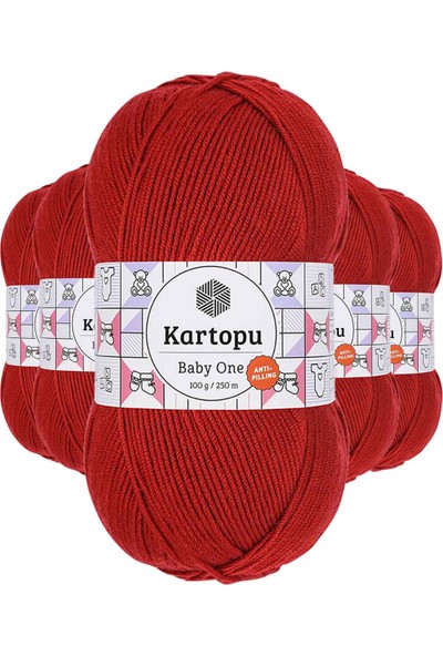 Kartopu 5 Adet Baby One Tüylenmeyen El Örgü Ipi Yünü Koyu Kırmızı K129