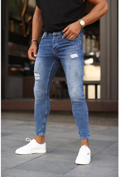 Karpefingo Erkek Slimfit Yırtıklı Mavi Kot Pantolon Karpefingo Erkek Slimfit Yırtıklı Mavi Kot Pantolon