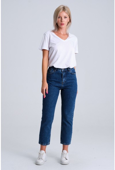 Denim Republic Kadın Lacivert Yüksek Bel Likrasız Mom Jeans