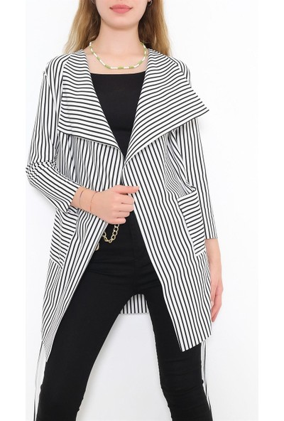 İlkecim Butik Şal Yaka Ceket Beyazçizgili - 9866.746.