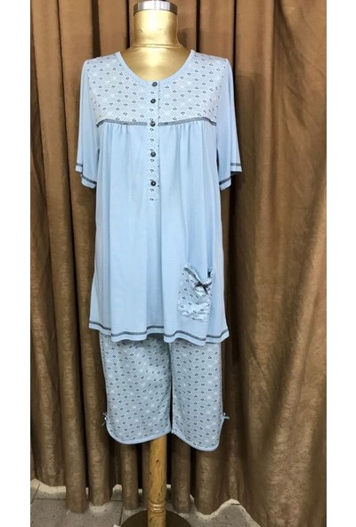 14850*NENA Bayan Kapri Pijama Takım-Mavi