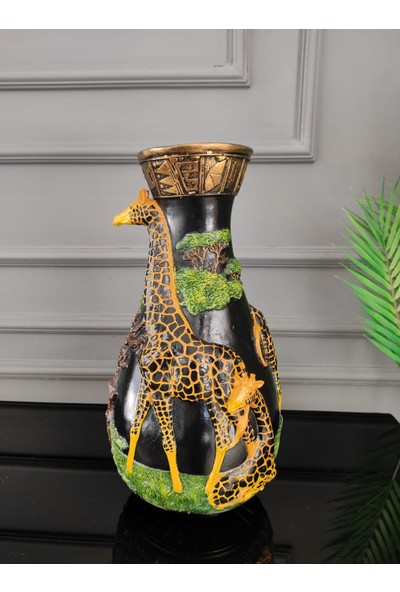 SZN Dekor 3 Boyutlu Afrika Temalı Zürafalı Figürlü Vazo, Safari Vazo SZN Dekor 3 Boyutlu Afrika Temalı Zürafalı Figürlü Vazo, Safari Vazo