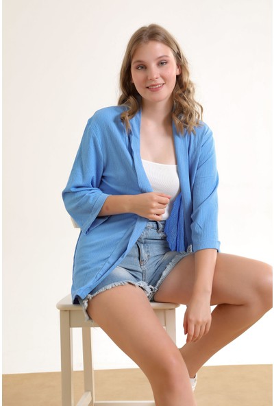 Kol Ucu Katlı Ceket Mavi