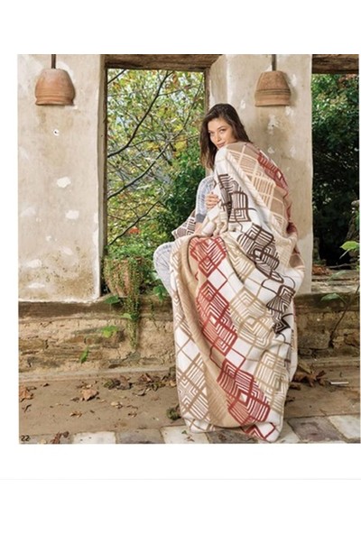 Sesli Lüks Peluş Battaniye Tek Kişilik 160X220 cm Krem Kahverengi Desenli