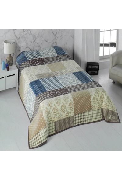 Sesli Lüks Tek Kişilik Peluş Battaniye 160X220 cm Kahverengi Krem Mavi Desenli 2.700G