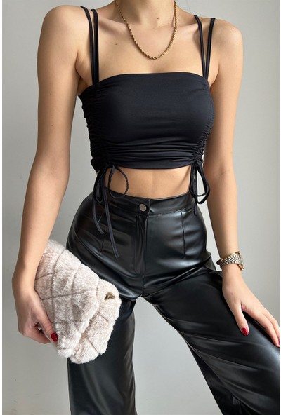 udbyswoman Çift Askılı Büzgülü Crop