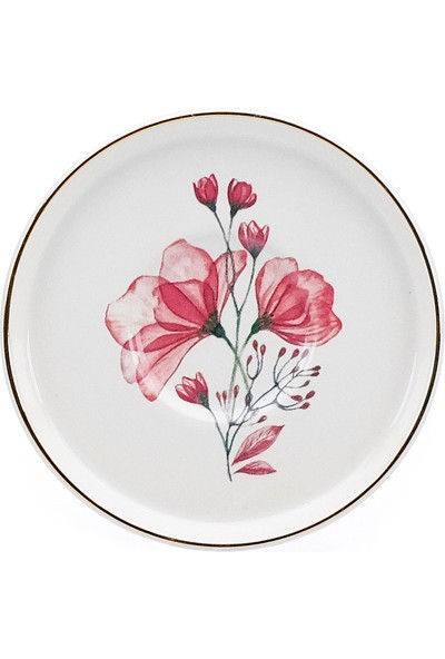 Glore Lizy Gül Kurusu Altın Yaldızlı Seramik Çay Tabağı Takımı