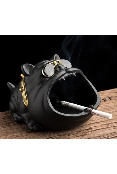 Morehome Dekoratif Buldog Küllük ve Takı Kutusu Biblo Siyah