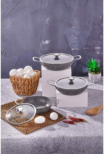 Taç Ultra Granit Metal Sap 3'lü Omlet Set Gri Taç Ultra Granit Metal Sap 3'lü Omlet Set Gri