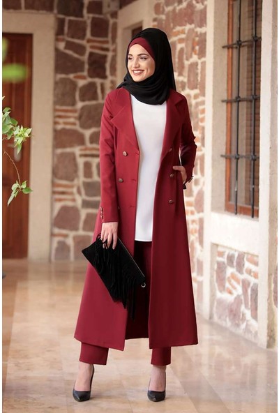 Piennar Rabia Önü Çift Düğmeli Mevsimlik Ikili Tesettür Blazer Takım Bordo Piennar Rabia Önü Çift Düğmeli Mevsimlik Ikili Tesettür Blazer Takım Bordo