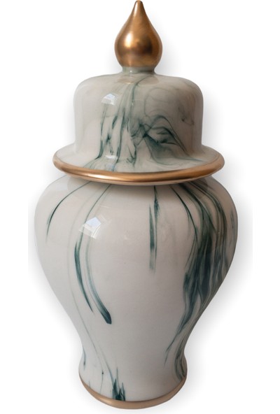 Kadu Konsept Kapaklı Şah Küp Dalgalı Dekoratif Vazo 17X32CM