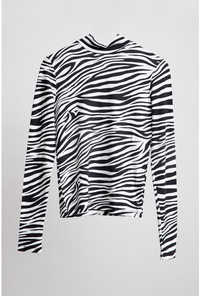 Modaala Desenli Balıkçı Body Beyaz-Siyah