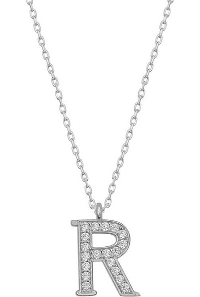 925 Ayar Gümüş Rodyum Kaplama R Harfi Kadın Gümüş Kolye