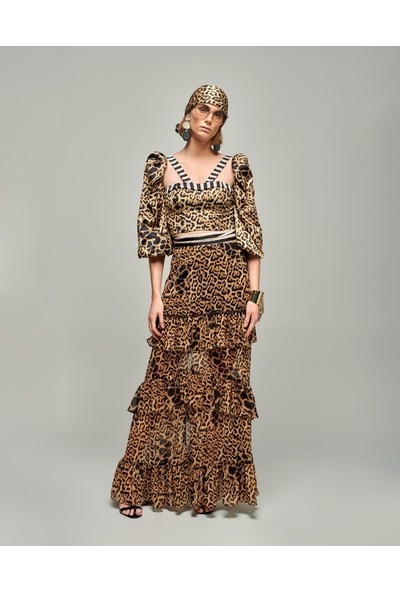 Mianotte - Fermuarlı Leopar Desenli Bluz Leopar