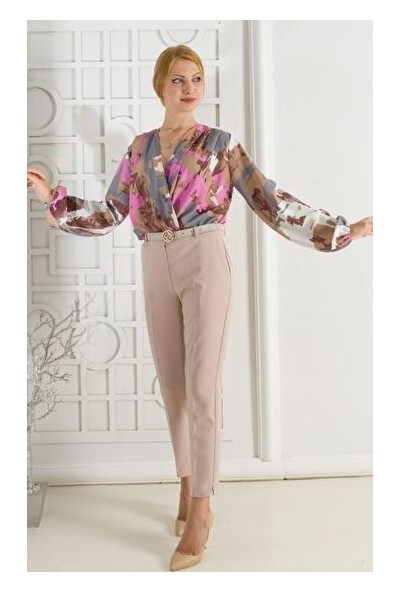 Mianotte Kruvaze Yaka Desenli Bluz Mix