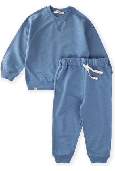 Cigit Basıc Sweatshirt Takım 3-8 Yaş Indigo Mavi Cigit Basıc Sweatshirt Takım 3-8 Yaş Indigo Mavi