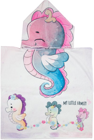 Bross Denizatı Desenli Çocuk Havlu Panço 60X60 Bross Denizatı Desenli Çocuk Havlu Panço 60X60