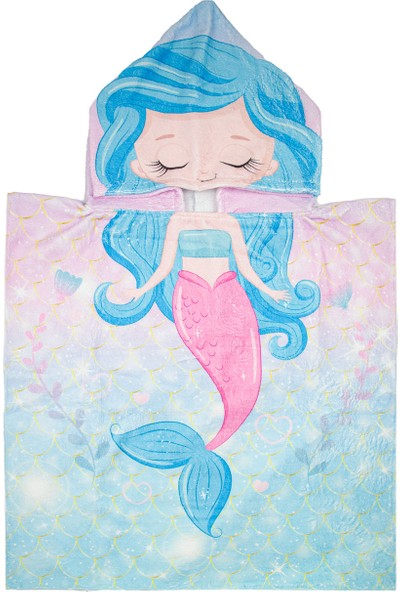 Bross Denizkızı Desenli Çocuk Havlu Panço 60X60 Bross Denizkızı Desenli Çocuk Havlu Panço 60X60