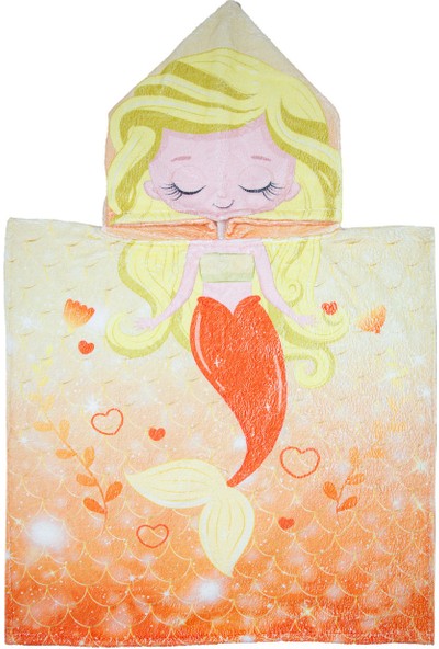 Bross Denizkızı Desenli Çocuk Havlu Panço 60X60 Bross Denizkızı Desenli Çocuk Havlu Panço 60X60