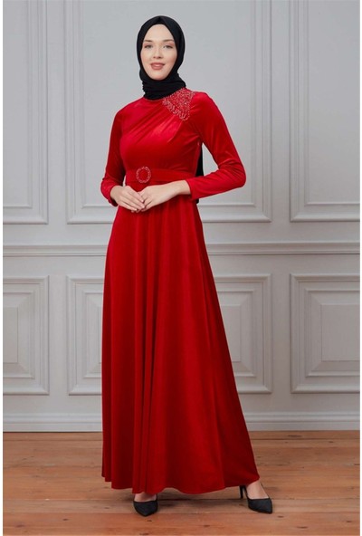 Phelda Lenora Boncuk Işlemeli Kadife Elbise 698-KIRMIZI 42 Phelda Lenora Boncuk Işlemeli Kadife Elbise 698-KIRMIZI 42