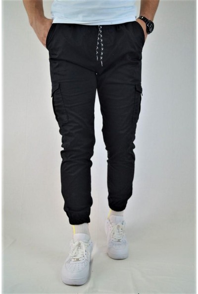 BOOSS MILANO Erkek Siyah Beli ve Paçası Lastikli Paça Detaylı Kargo Pantolon 6 Cepli BOOSS MILANO Erkek Siyah Beli ve Paçası Lastikli Paça Detaylı Kargo Pantolon 6 Cepli