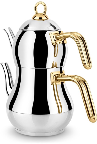 Lines Şahmeran Çelik Çaydanlık Altın Metal Kulp - Mini Boy Lines Şahmeran Çelik Çaydanlık Altın Metal Kulp - Mini Boy