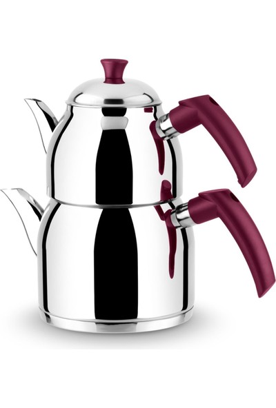 Yonca Firuze Çelik Çaydanlık Soft Kulp Mürdüm-Midi Boy